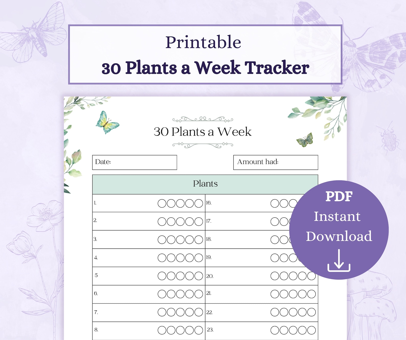 30 Plants a Week Printable PDF | 30 Plants a Week Checklist | Gut ...