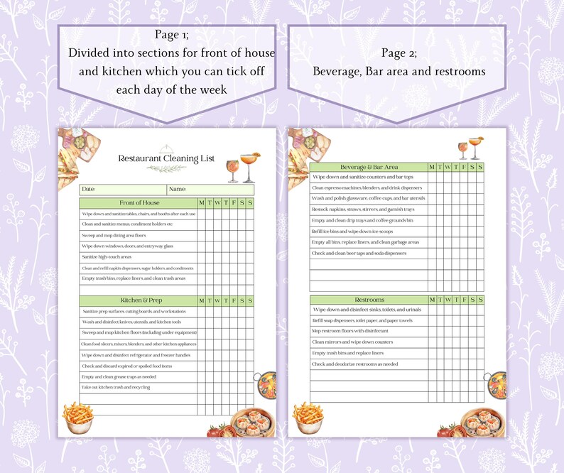 Restaurant Cleaning List Printable PDF | Restaurant Checklist ...