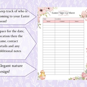 Easter Sign up Sheet Printable PDF | Religious Holiday Party | Contact ...