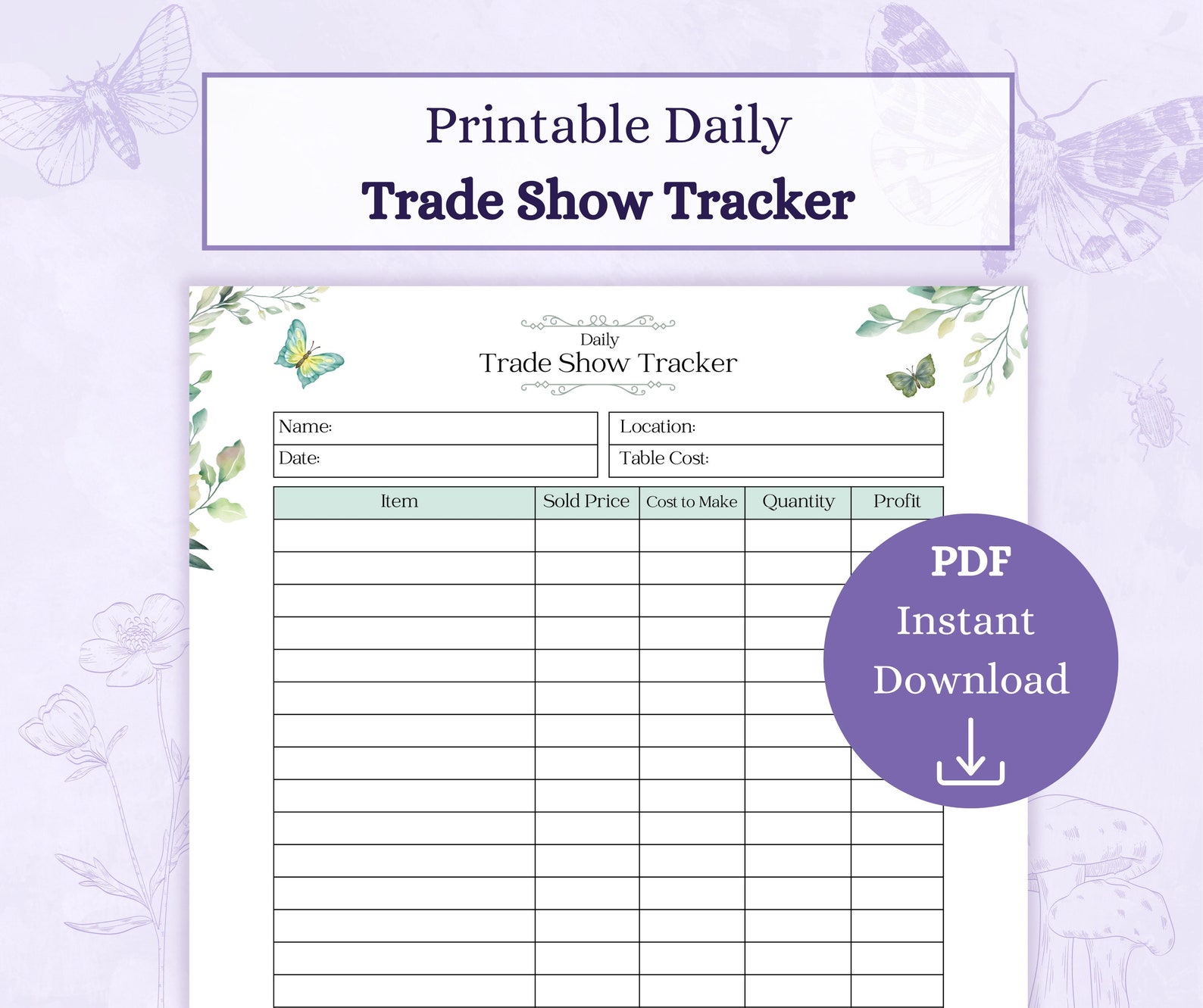 Daily Trade Fair Tracker Printable PDF | Craft Show Tracker | Inventory ...