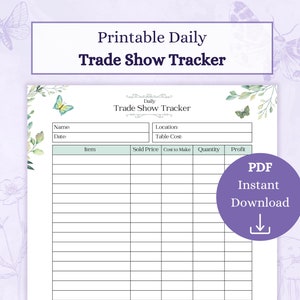 Daily Trade Fair Tracker Printable PDF | Craft Show Tracker | Inventory ...