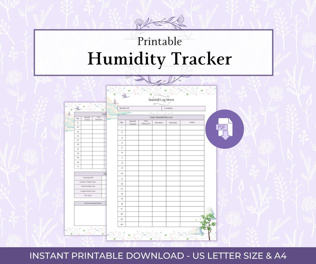 Humidity Tracker Printable PDF, Monthly Humidity Log, Indoor & Outdoor ...