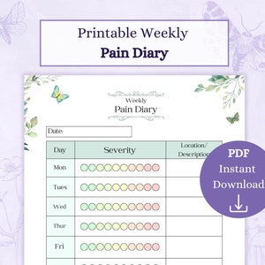 Pain Diary Printable PDF | Weekly Pain Log | Pain Tracker | Symptom ...