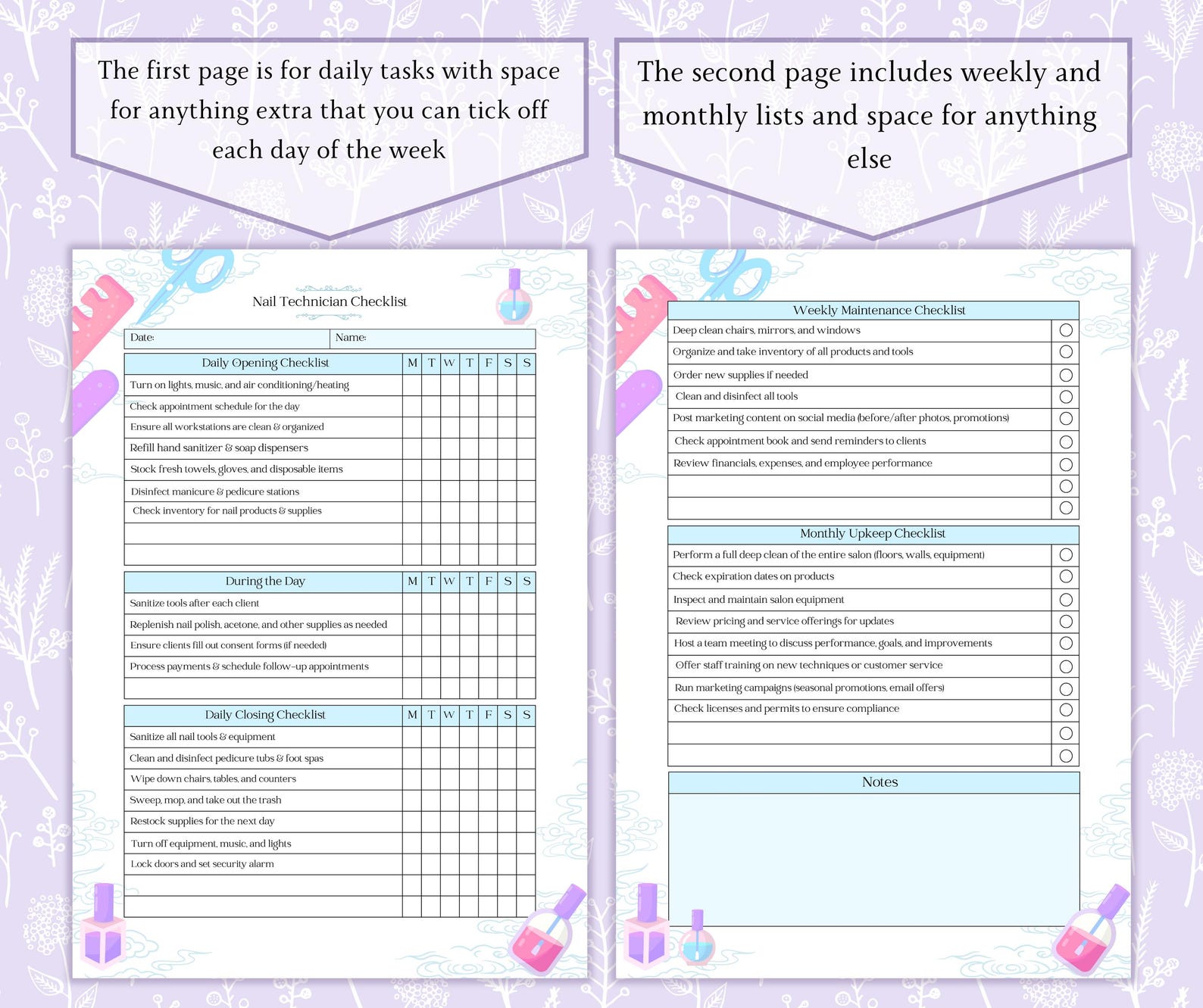 Nail Technician Checklist Printable PDF | Nail Salon Checklist | Nail ...