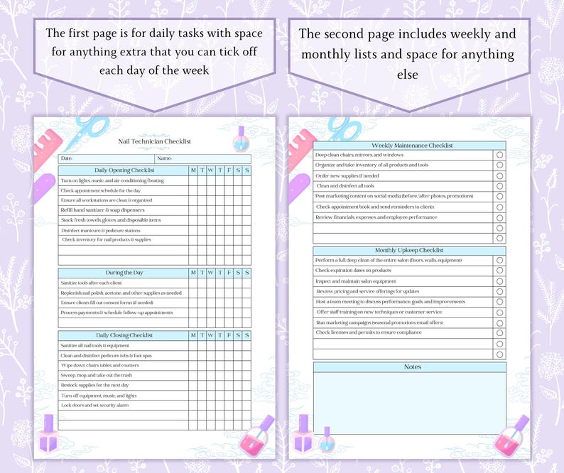 Nail Technician Checklist Printable PDF | Nail Salon Checklist | Nail ...