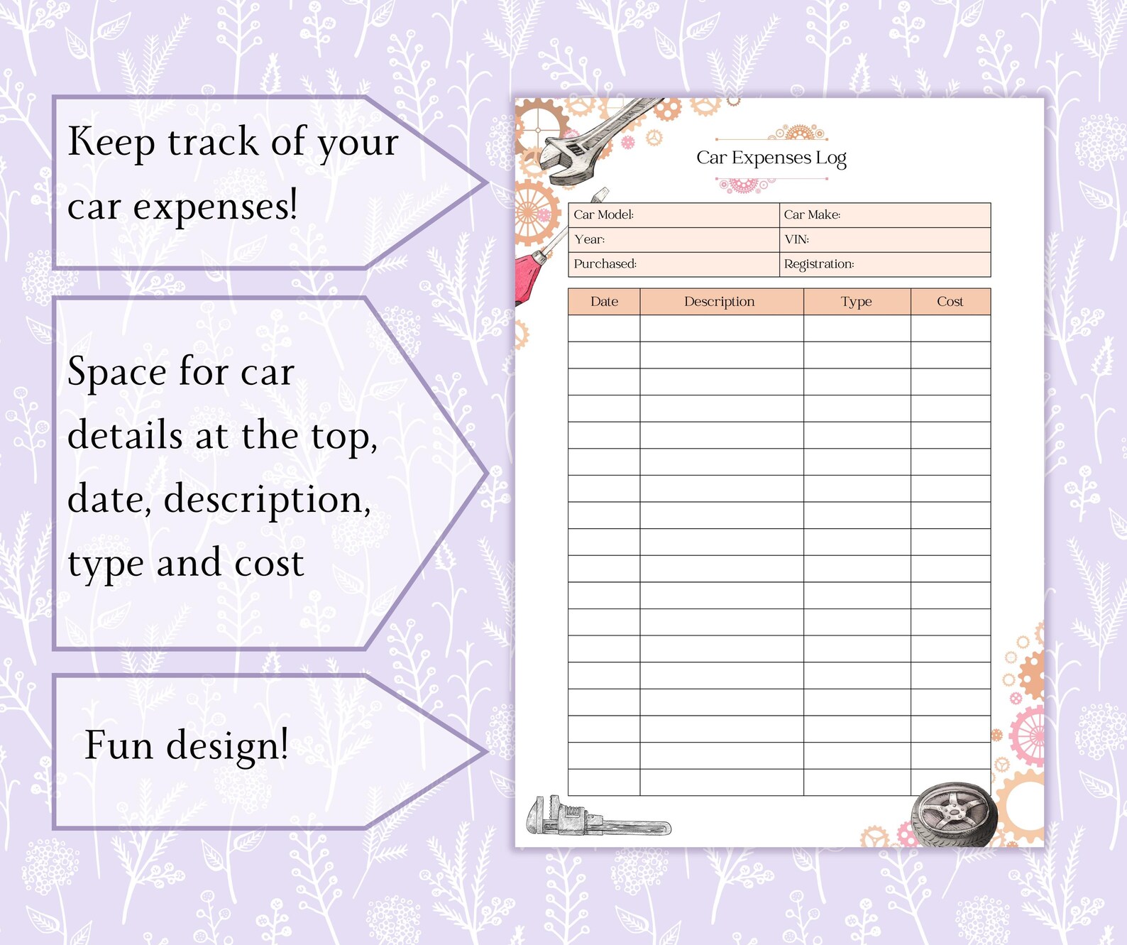 Vehicle Expense Log Printable PDF | Car Expense Tracker | Work Expense ...