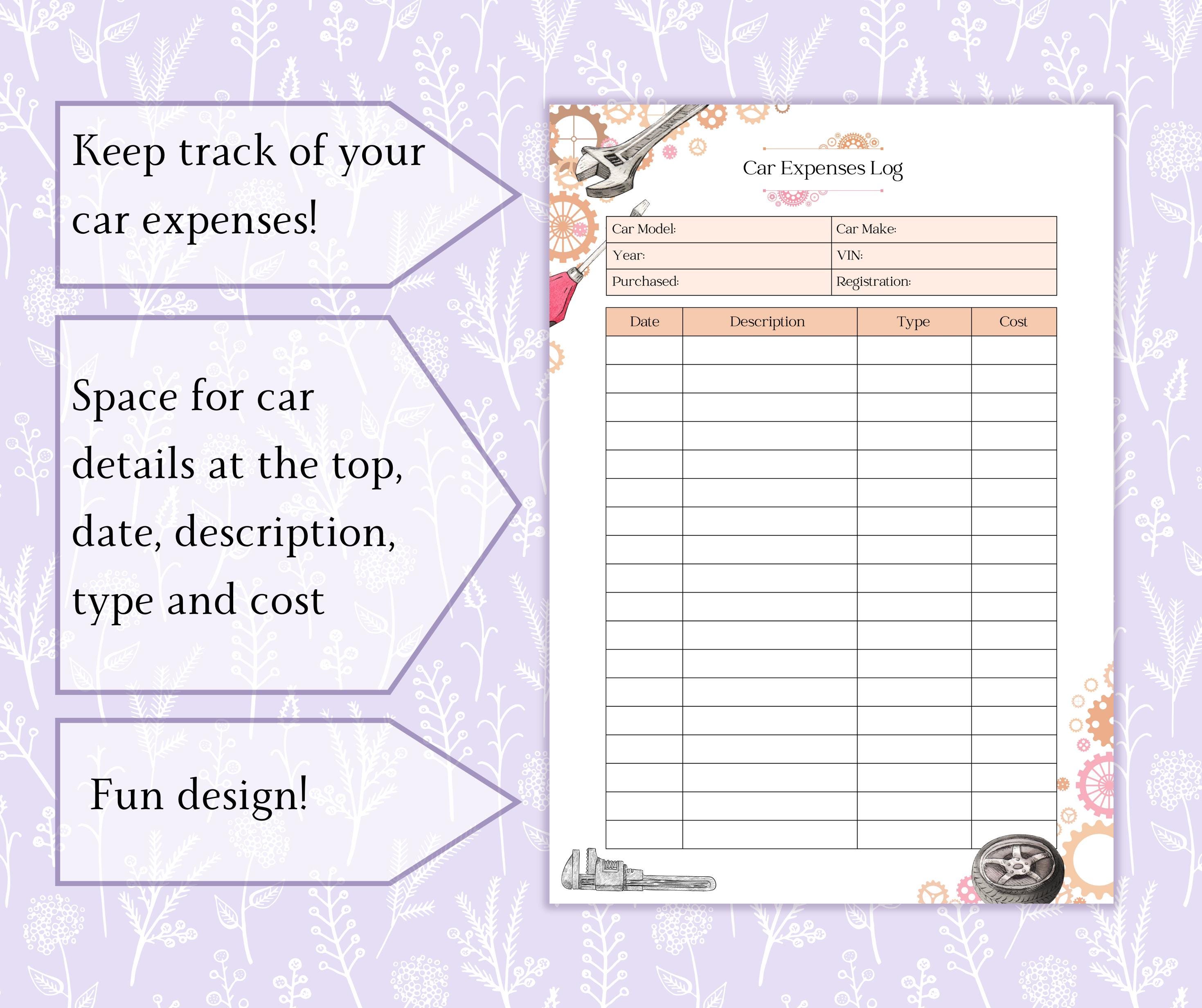 Vehicle Expense Log Printable PDF | Car Expense Tracker | Work Expense ...