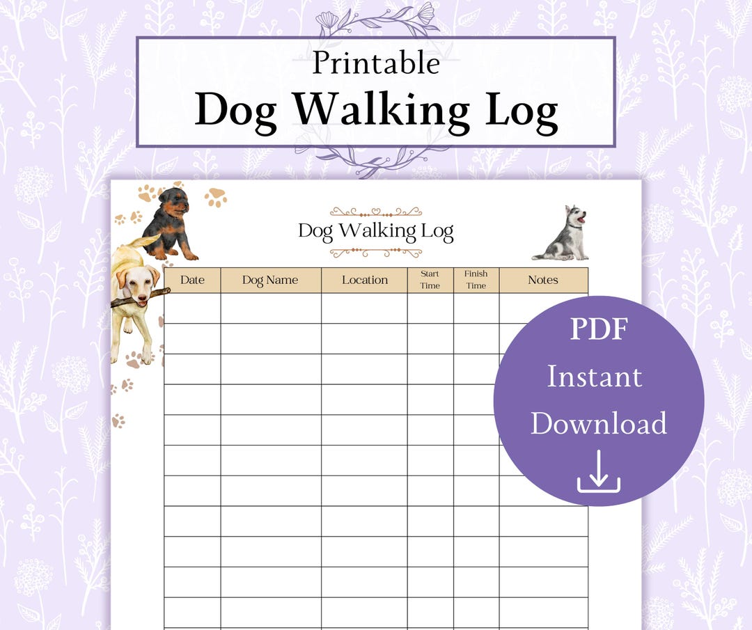 Dog Walking Log Printable PDF | Dog Walking Journal | Dog Walking ...