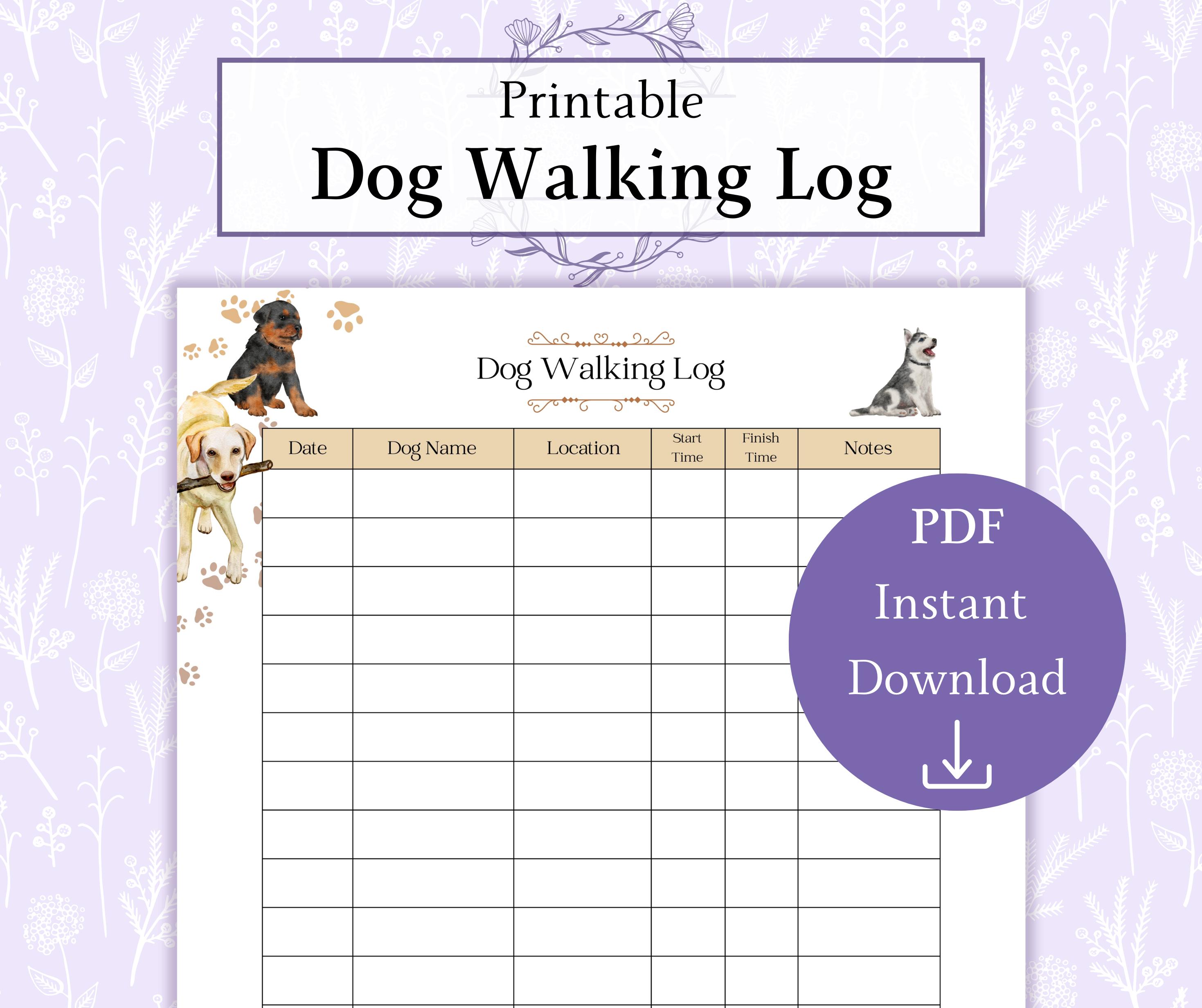 Dog Walking Log Printable PDF | Dog Walking Journal | Dog Walking ...