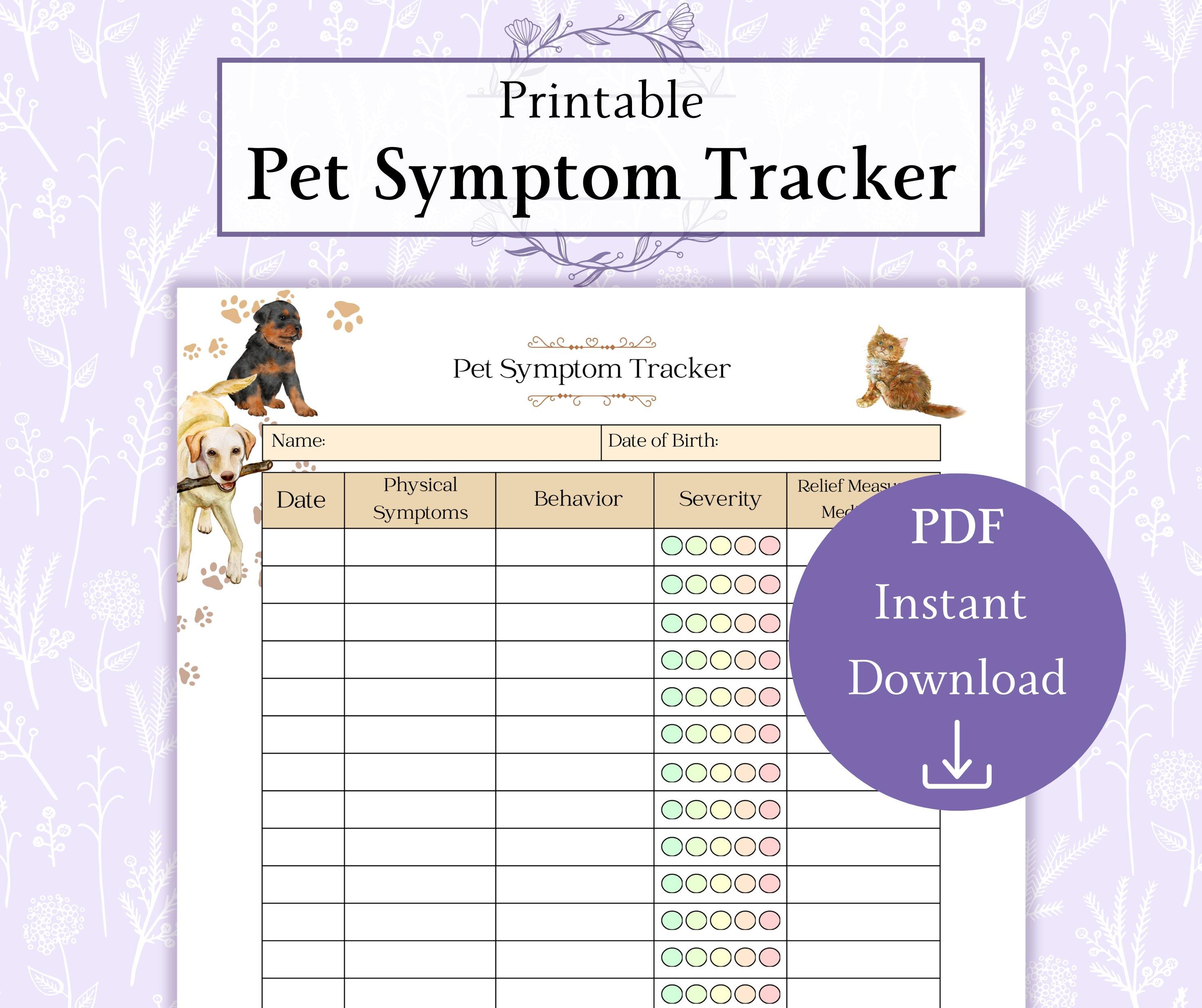 Pet Symptom Tracker Printable PDF | Pet Health Tracker | Pet Symptom ...