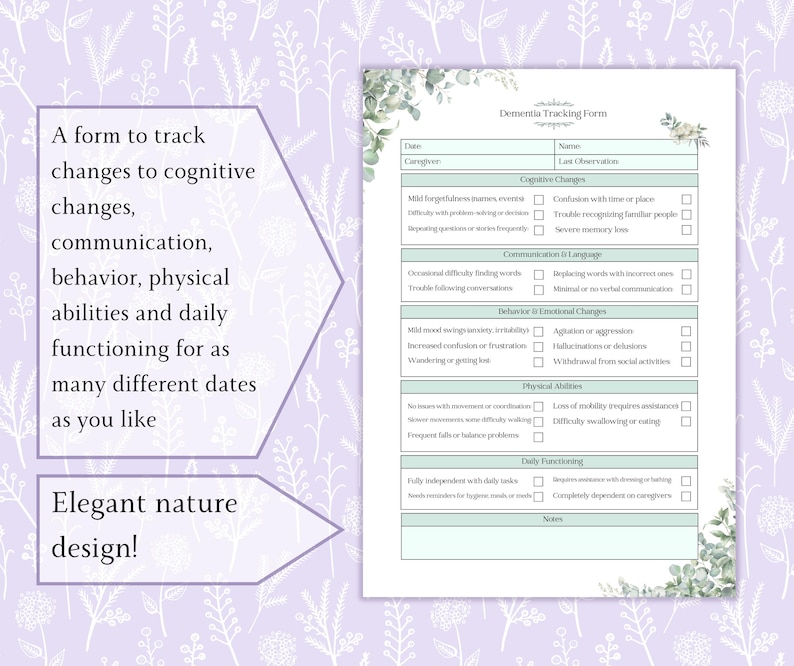 Dementia Symptom Tracker Bundle Printable PDF | Dementia Worksheet ...