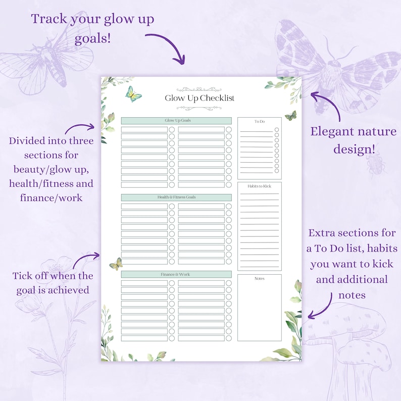 Glow up Checklist Printable PDF | Glow up Planner | Wellness Journal ...