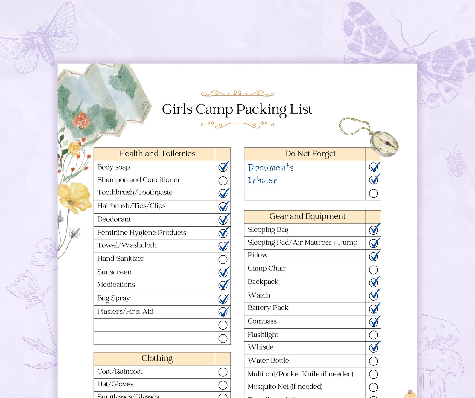 Girls Camp Packing List Printable PDF | Packing Checklist | Travel ...