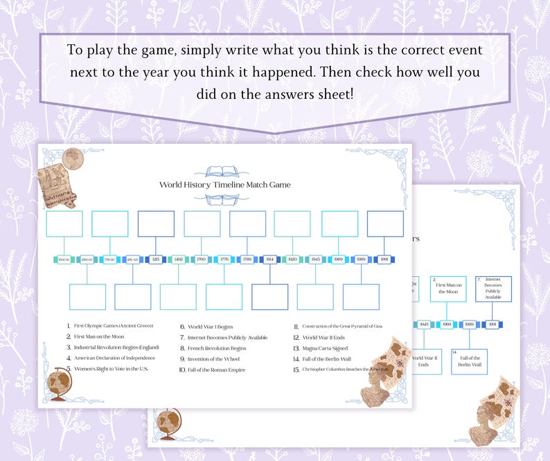 World History Timeline Game Printable PDF, Historical Events Timeline ...