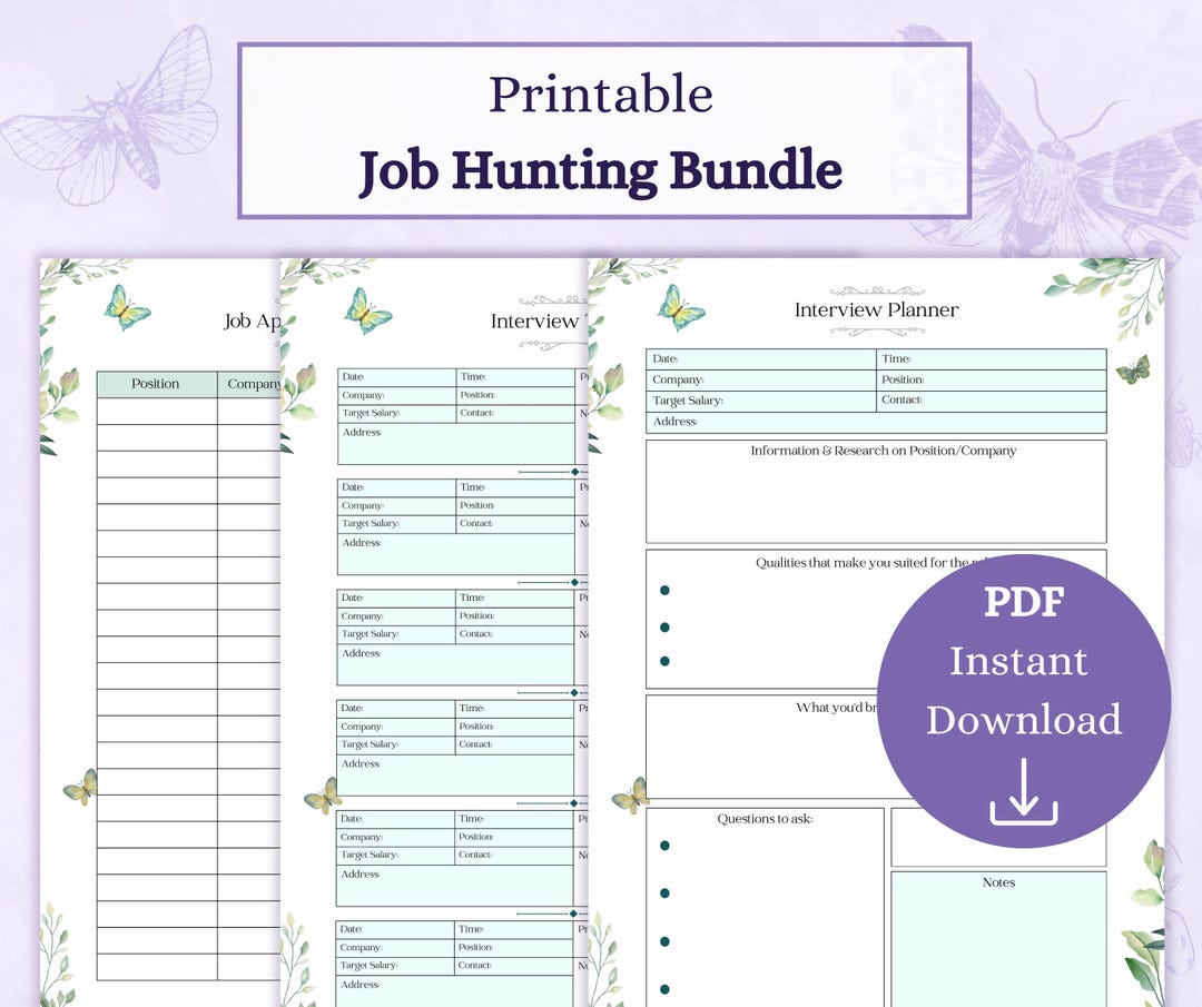 Job Hunting Bundle Printable PDF | Interview Prep | Job Application ...