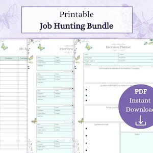 Job Hunting Bundle Printable PDF Interview Prep Job Application Tracker ...