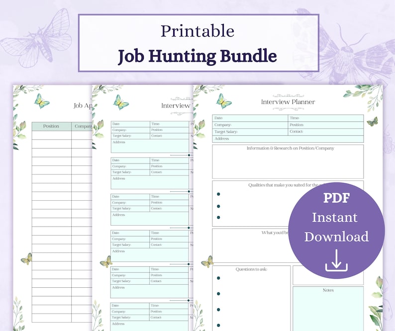 Job Hunting Bundle Printable PDF | Interview Prep | Job Application ...