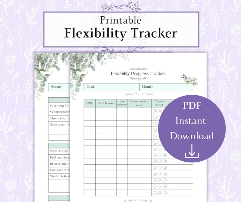 Flexibility Tracker Printable PDF, Stretching Log, Stretching Checklist ...
