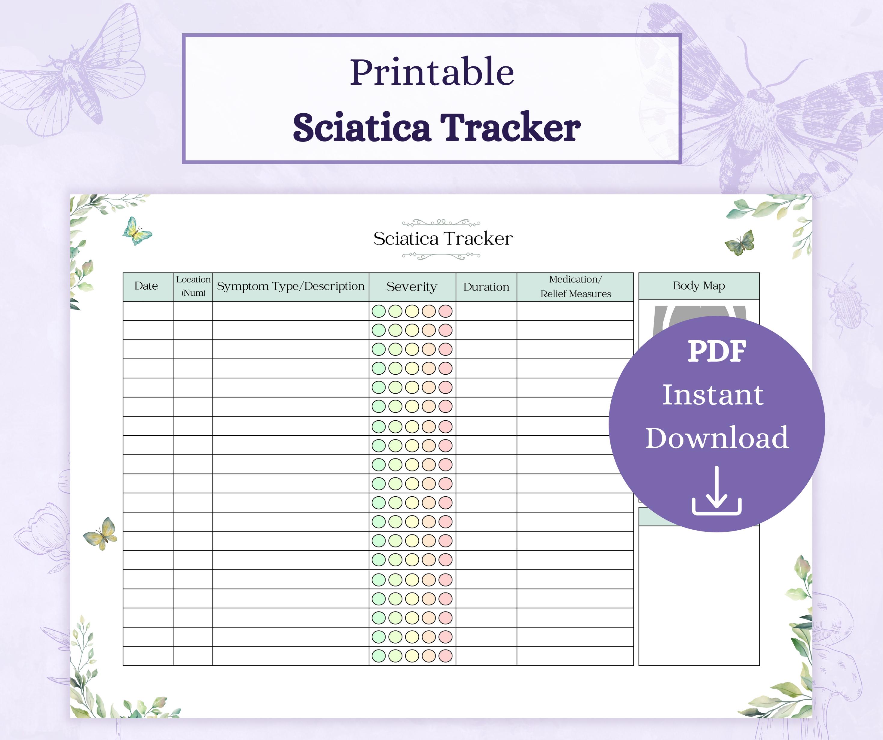 Sciatica Tracker Printable PDF | Symptom Tracker | Sciatica Symptoms ...