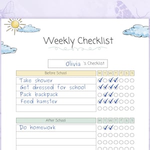 Weekly Checklist for Kids Printable PDF | Chore Chart for Kids | Weekly ...