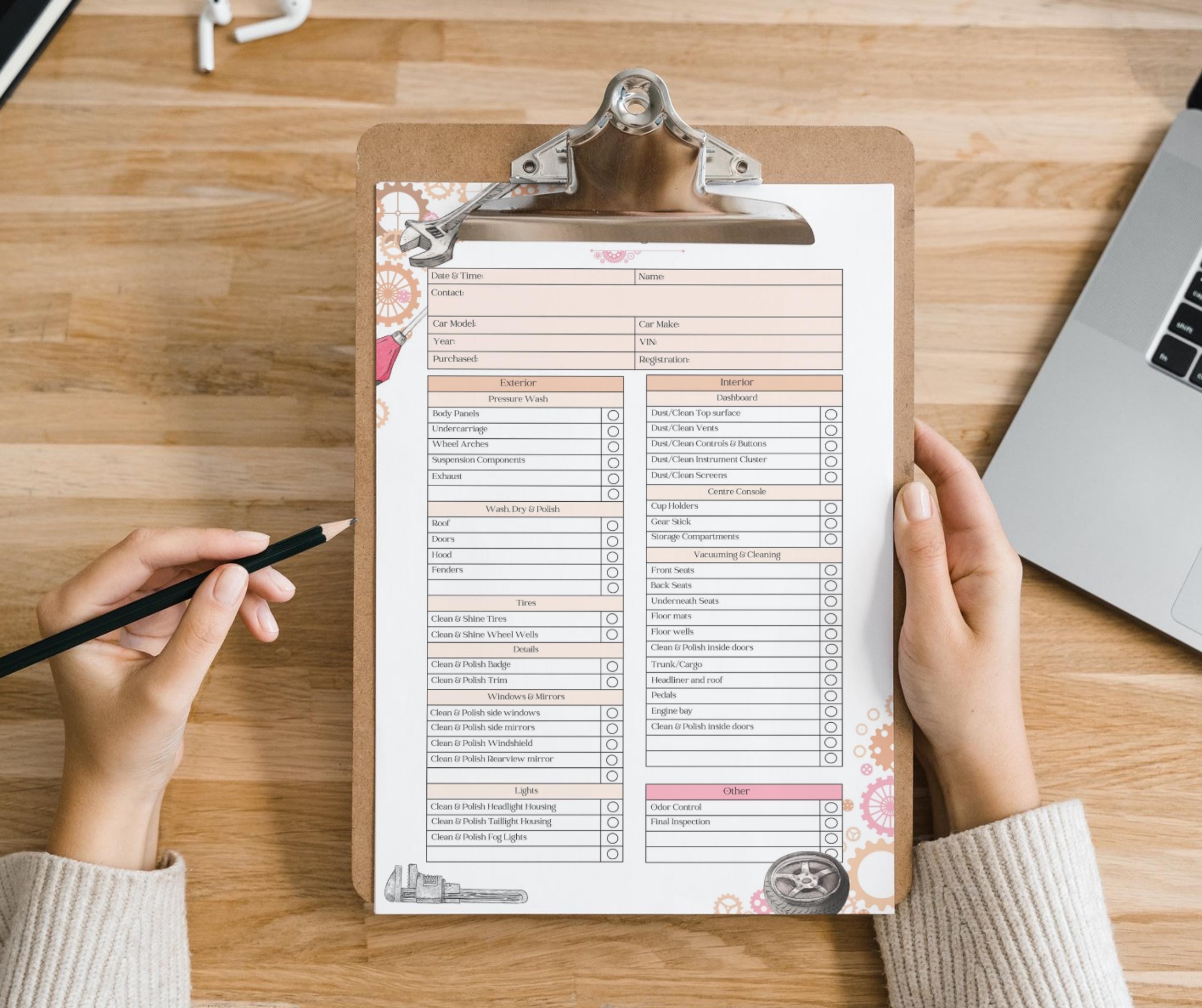 Car Wash Checklist Printable PDF | Car Cleaning List | Vehicle Care Log ...