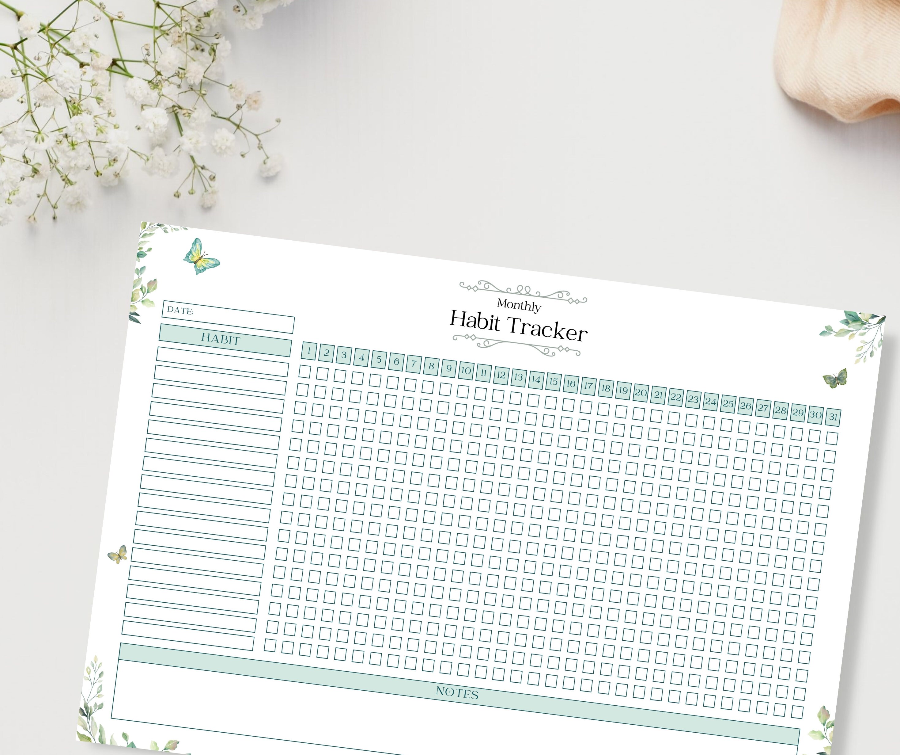 Monthly Habit Tracker Printable PDF Habit Checklist Habit Log Nature ...