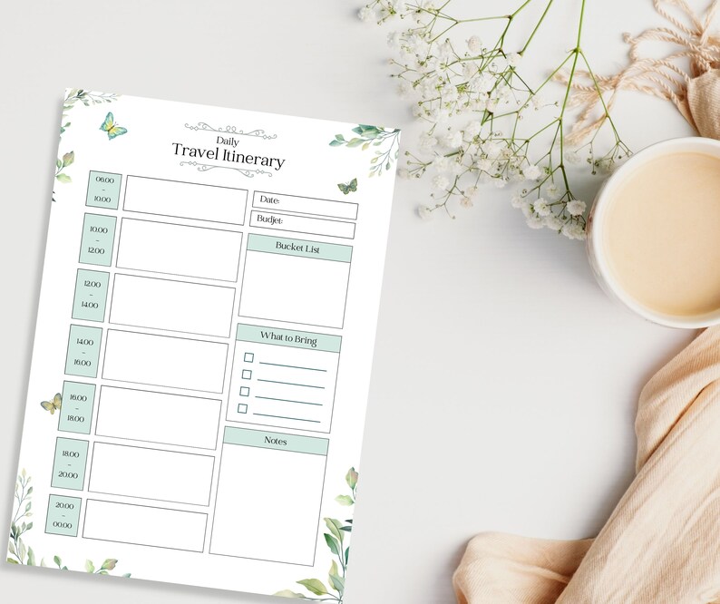 Daily Travel Itinerary Printable PDF | Travel Planner Printable | Daily ...