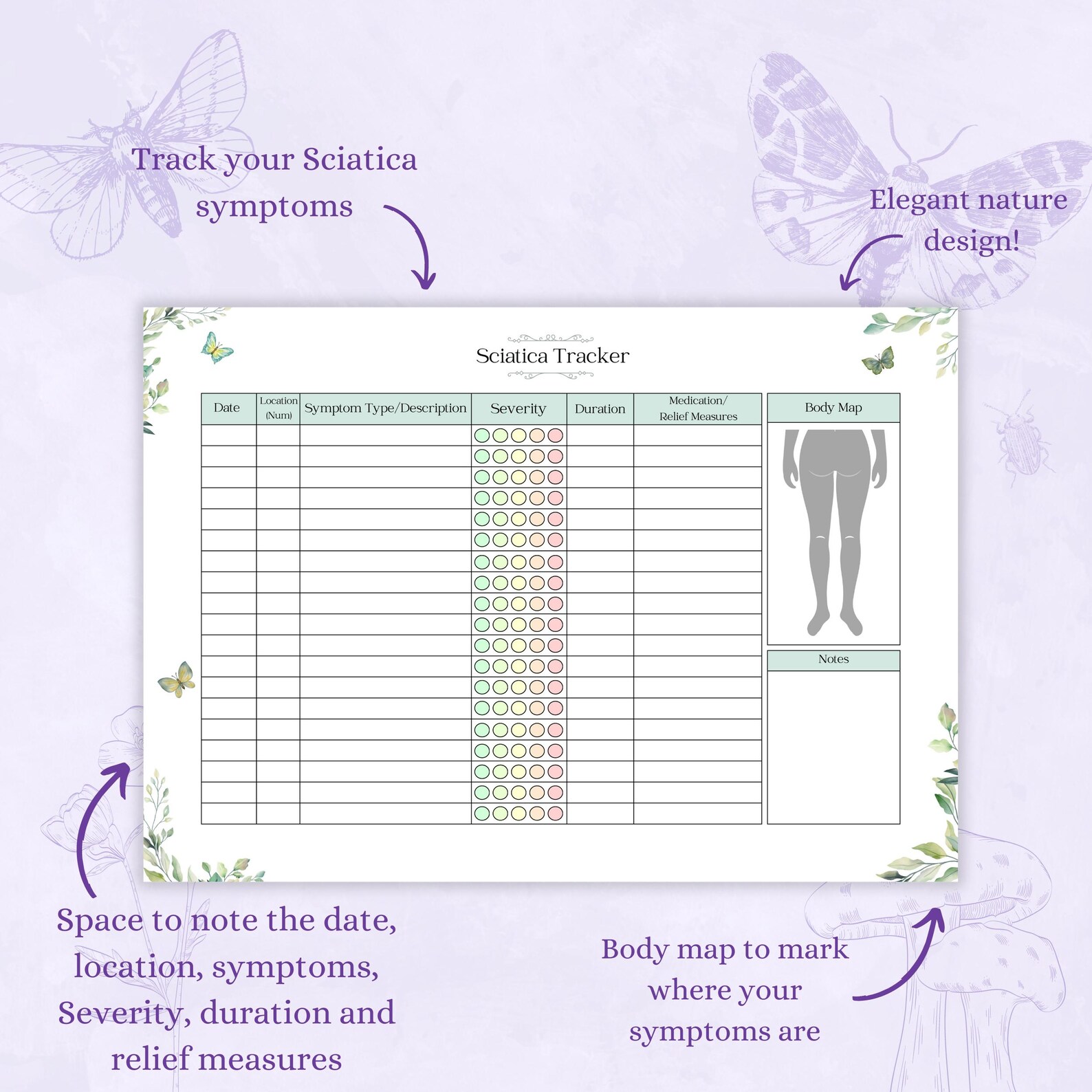 Sciatica Tracker Printable PDF | Symptom Tracker | Sciatica Symptoms ...