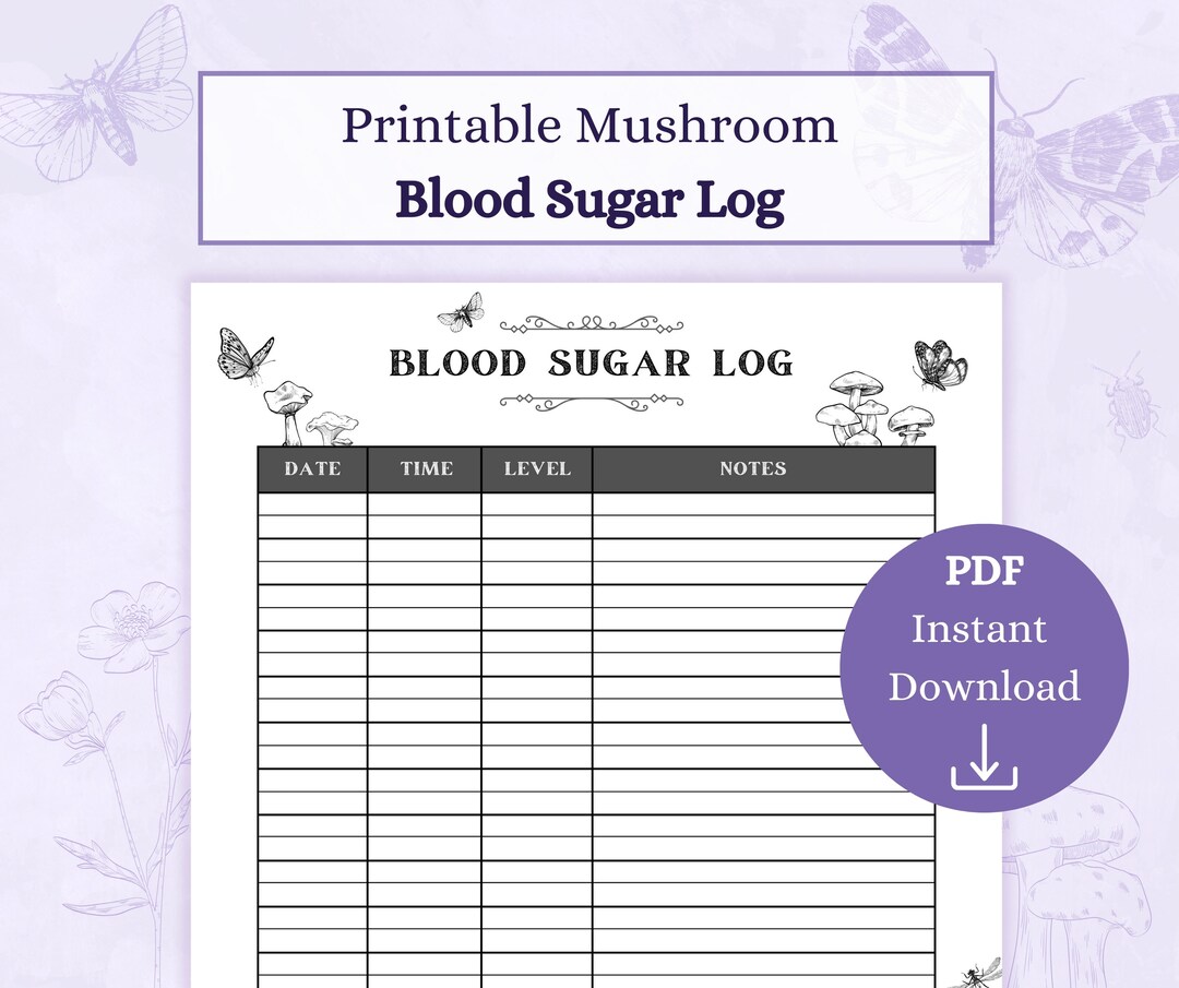 Blood Sugar Log | Printable PDF | Blood Sugar Tracker | Diabetes Log ...