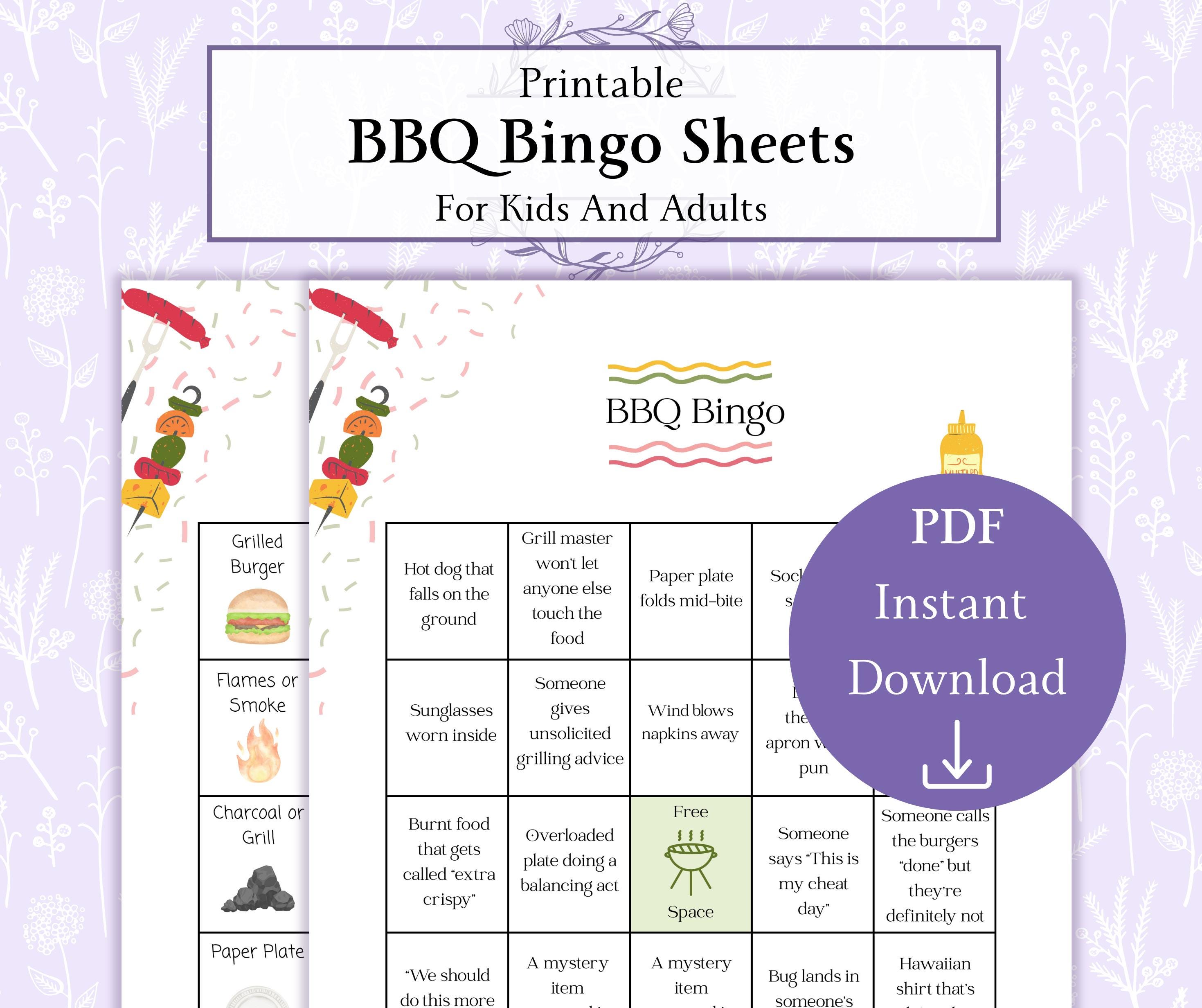 BBQ Bingo Game Sheets Printable PDF | Barbecue Bingo for Kids ...