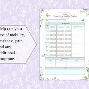 Transverse Myelitis Tracker Printable PDF | Symptom Chart | Transverse ...