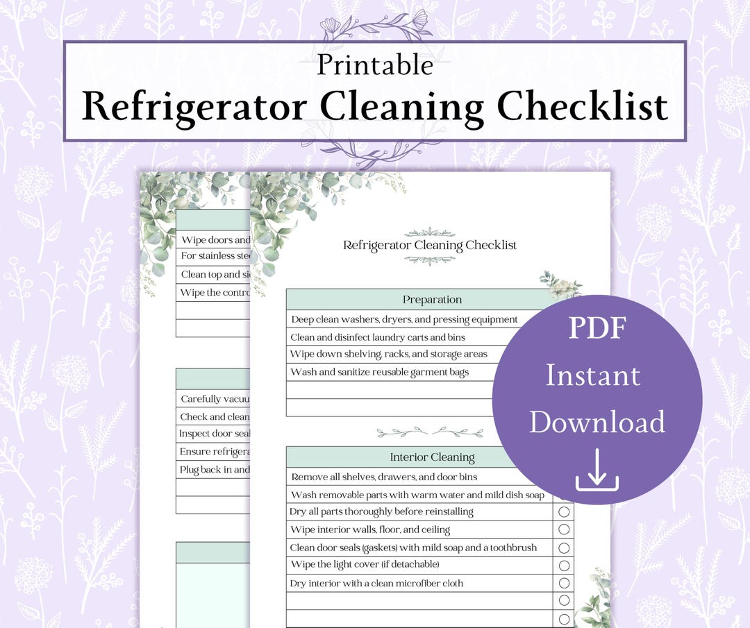 Refrigerator Cleaning Checklist Printable PDF, Fridge Deep Cleaning ...