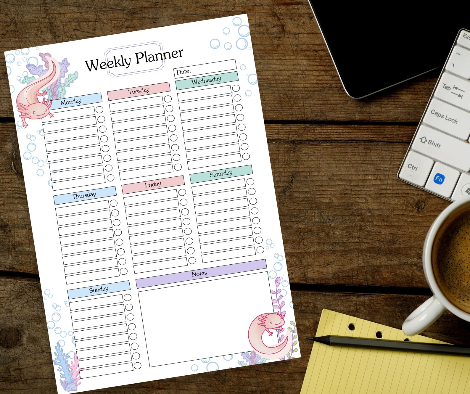 Axolotl Weekly Planner Printable PDF | Task Tracker | Weekly Axolotl ...