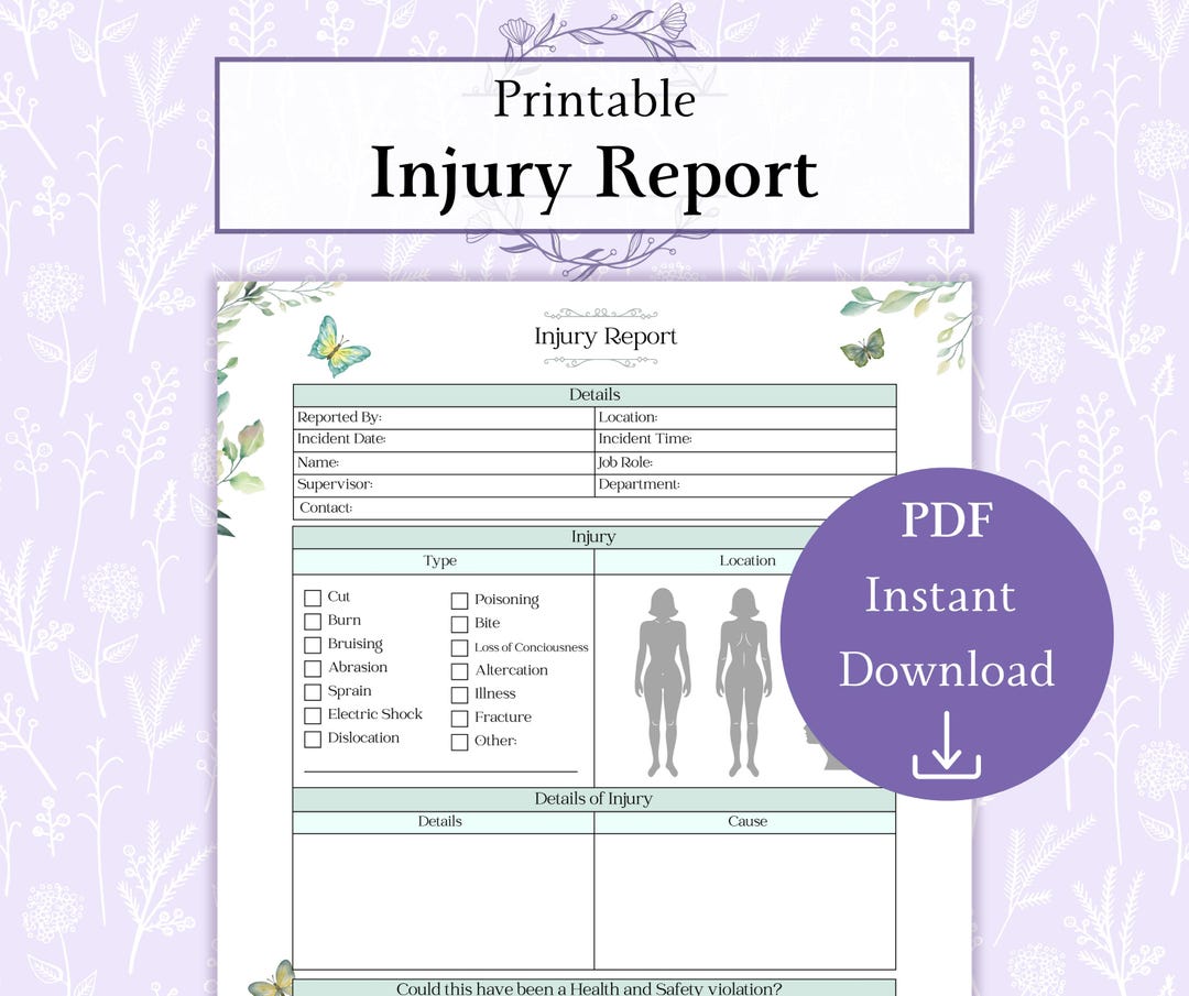 Injury Report Log Printable PDF | Incident Report | Accident Report ...