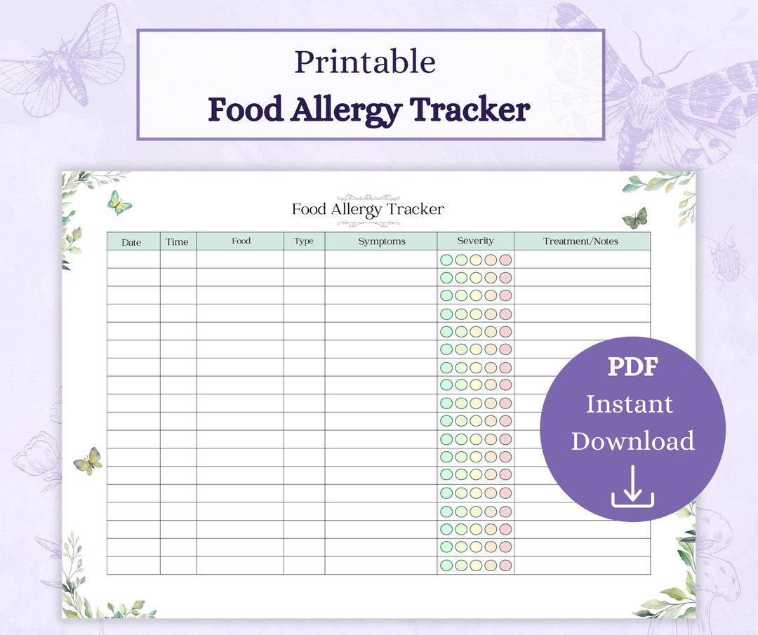 Food Allergy Tracker Printable PDF | Allergy Symptom Tracker | Allergy ...