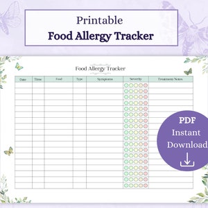 Food Allergy Tracker Printable PDF | Allergy Symptom Tracker | Allergy ...