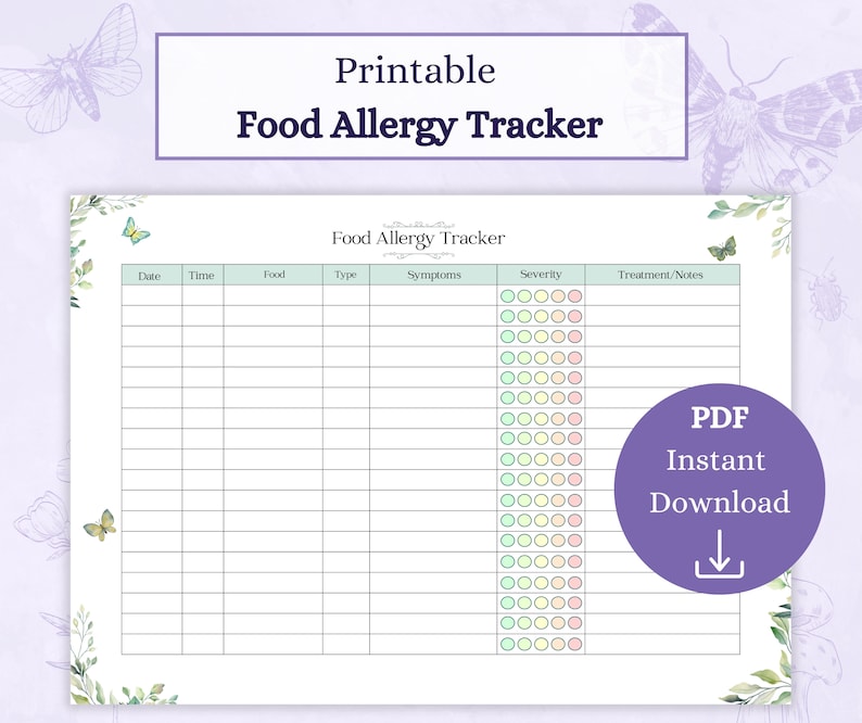 Food Allergy Tracker Printable PDF | Allergy Symptom Tracker | Allergy ...