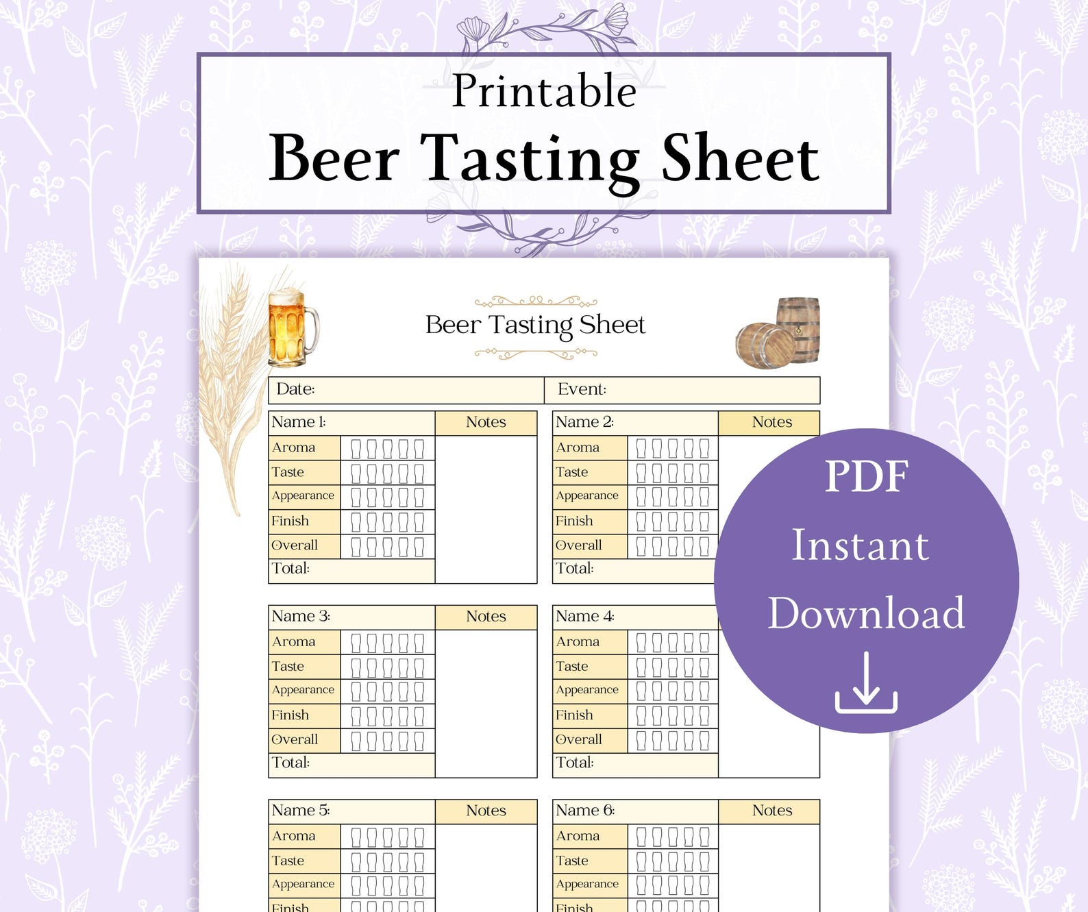 Beer Tasting Sheet Printable PDF | Beer Journal | Oktoberfest Games ...
