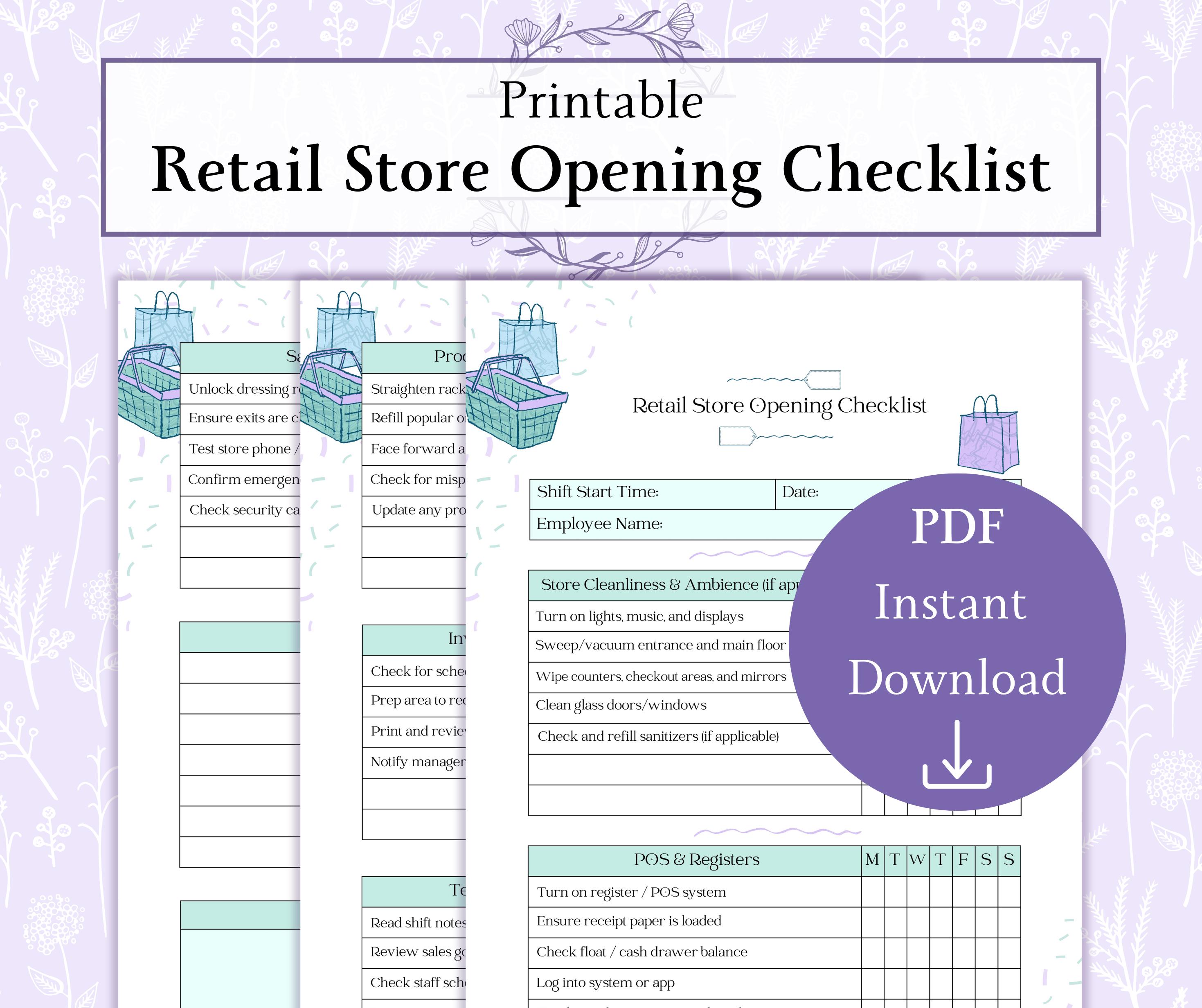 Retail Store Opening Checklist Printable PDF | Retail Checklist | Store ...