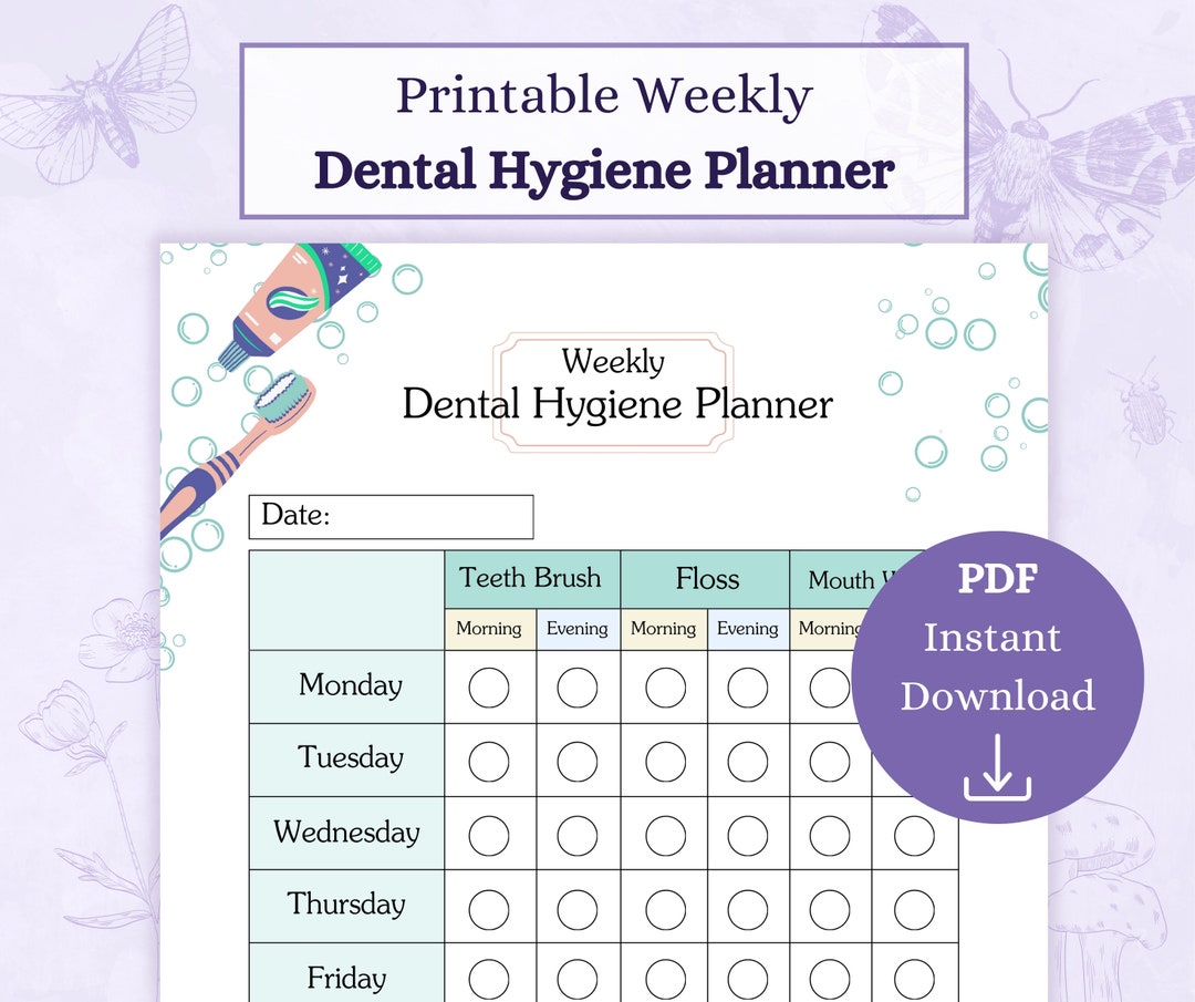 Dental Hygiene Planner Printable PDF | Weekly Teeth Brushing Tracker ...