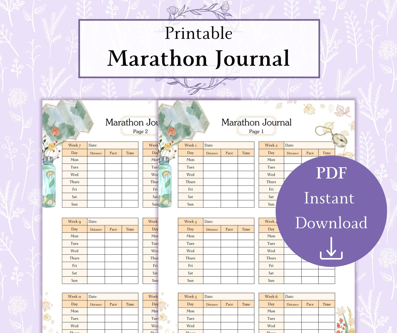 Marathon Journal Printable PDF | Runner Calendar | Running Log Book ...