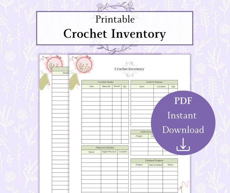 Crochet Inventory Printable PDF, Yarn Inventory Tracker, Yarn Stash ...