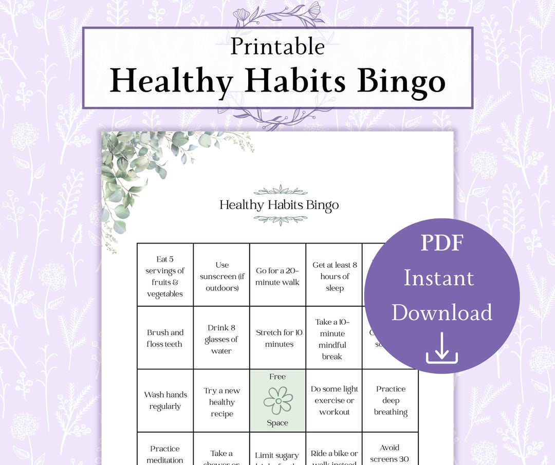 Healthy Habits Bingo Printable PDF, Wellness Bingo, Family Wellness ...