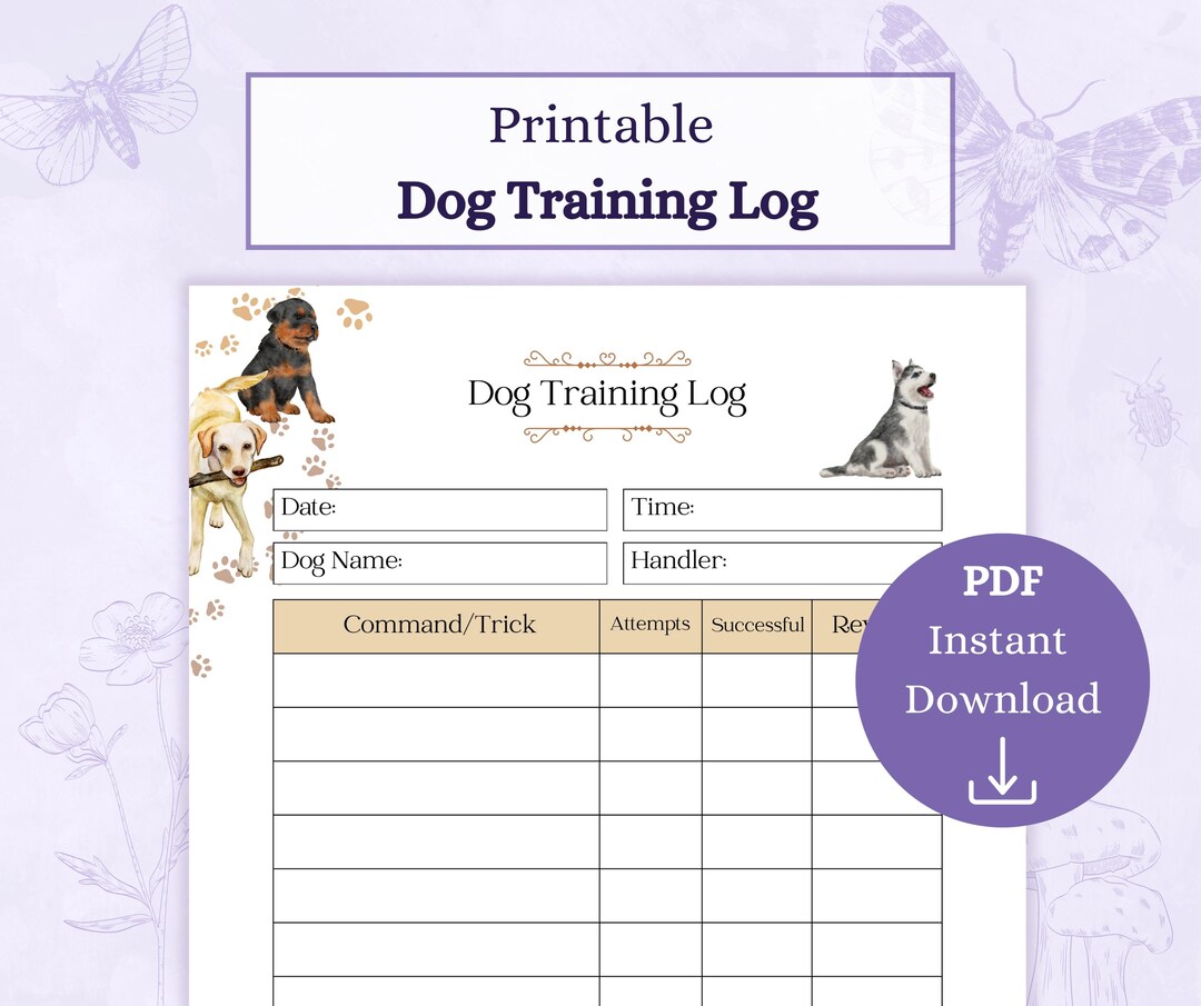 Dog Training Log Printable PDF | Dog Training Sheet | Pet Care Log ...