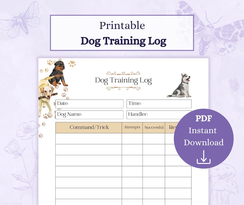 Dog Training Log Printable PDF | Dog Training Sheet | Pet Care Log ...