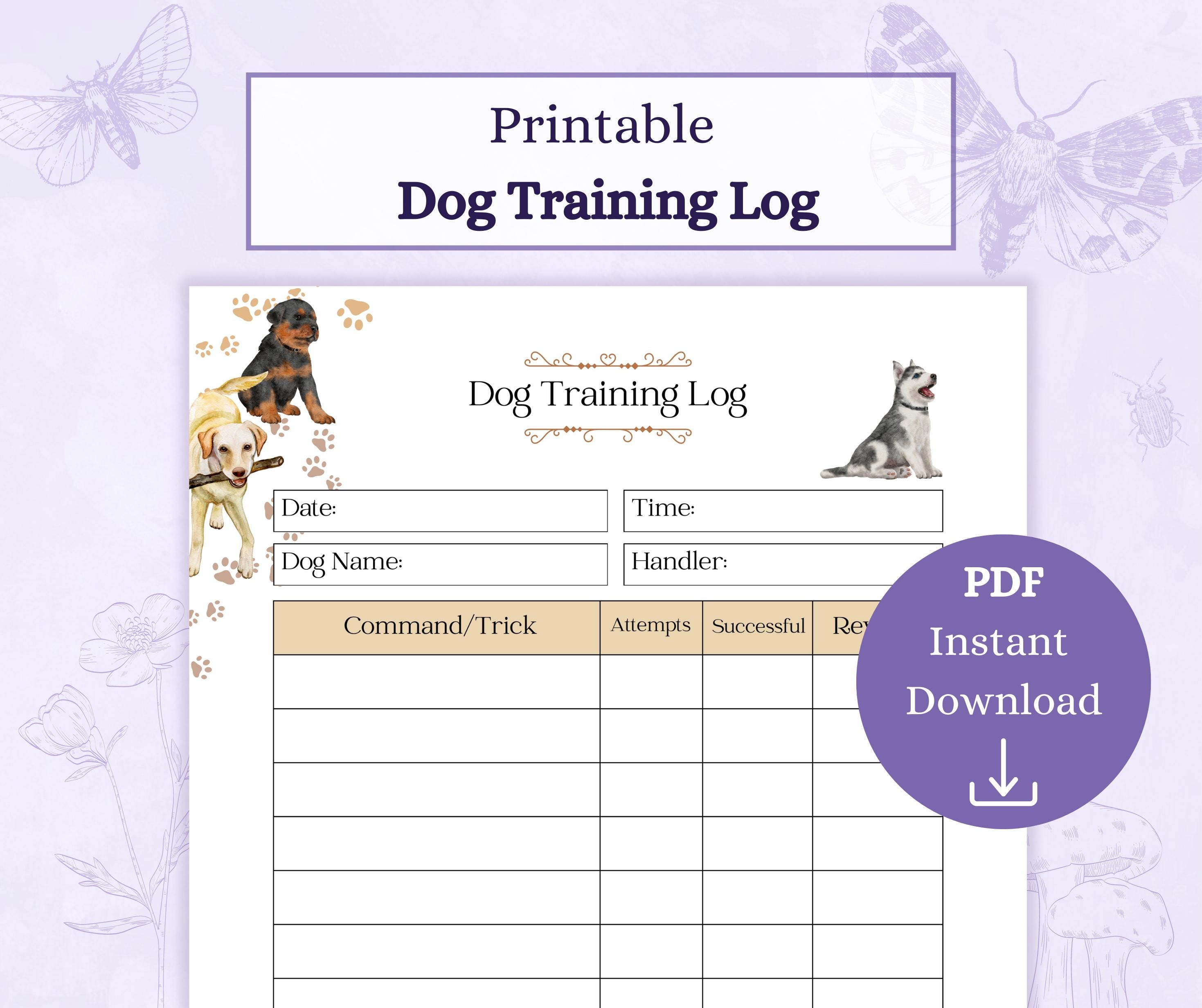 Dog Training Log Printable PDF | Dog Training Sheet | Pet Care Log ...