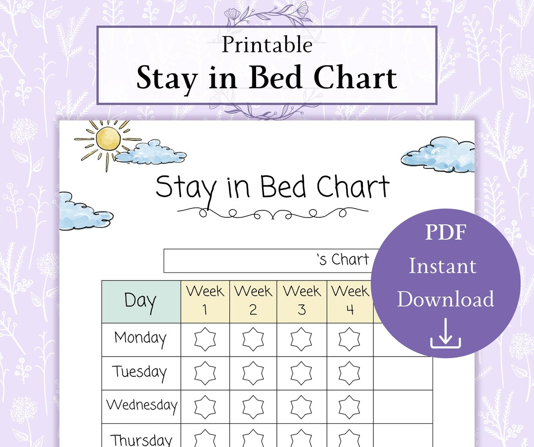 Stay in Bed Chart Printable PDF | Bed Time Chart | Reward Chart ...
