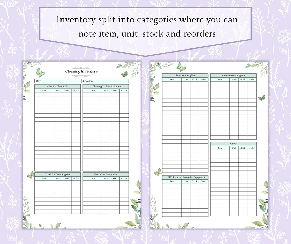 Cleaning Inventory Tracker Printable PDF | Cleaning Supply List ...
