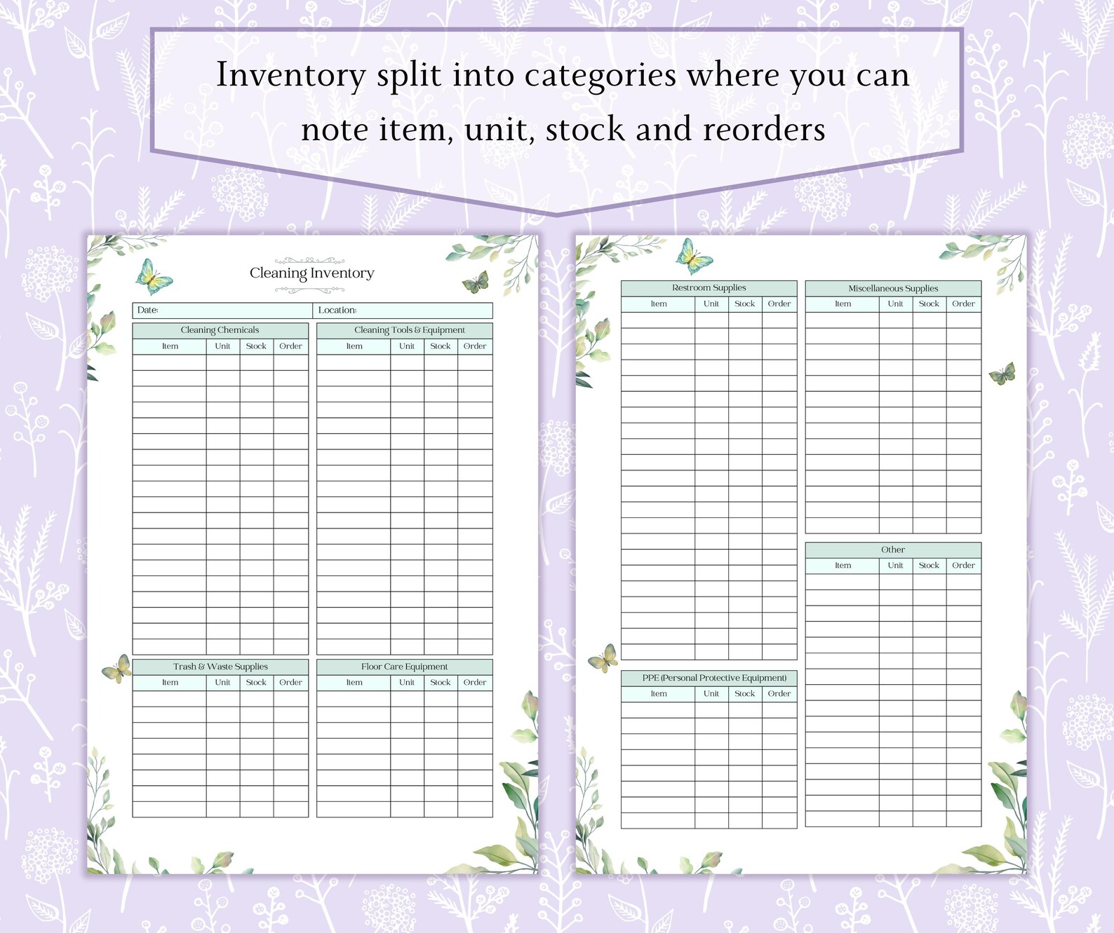 Cleaning Inventory Tracker Printable PDF | Cleaning Supply List ...