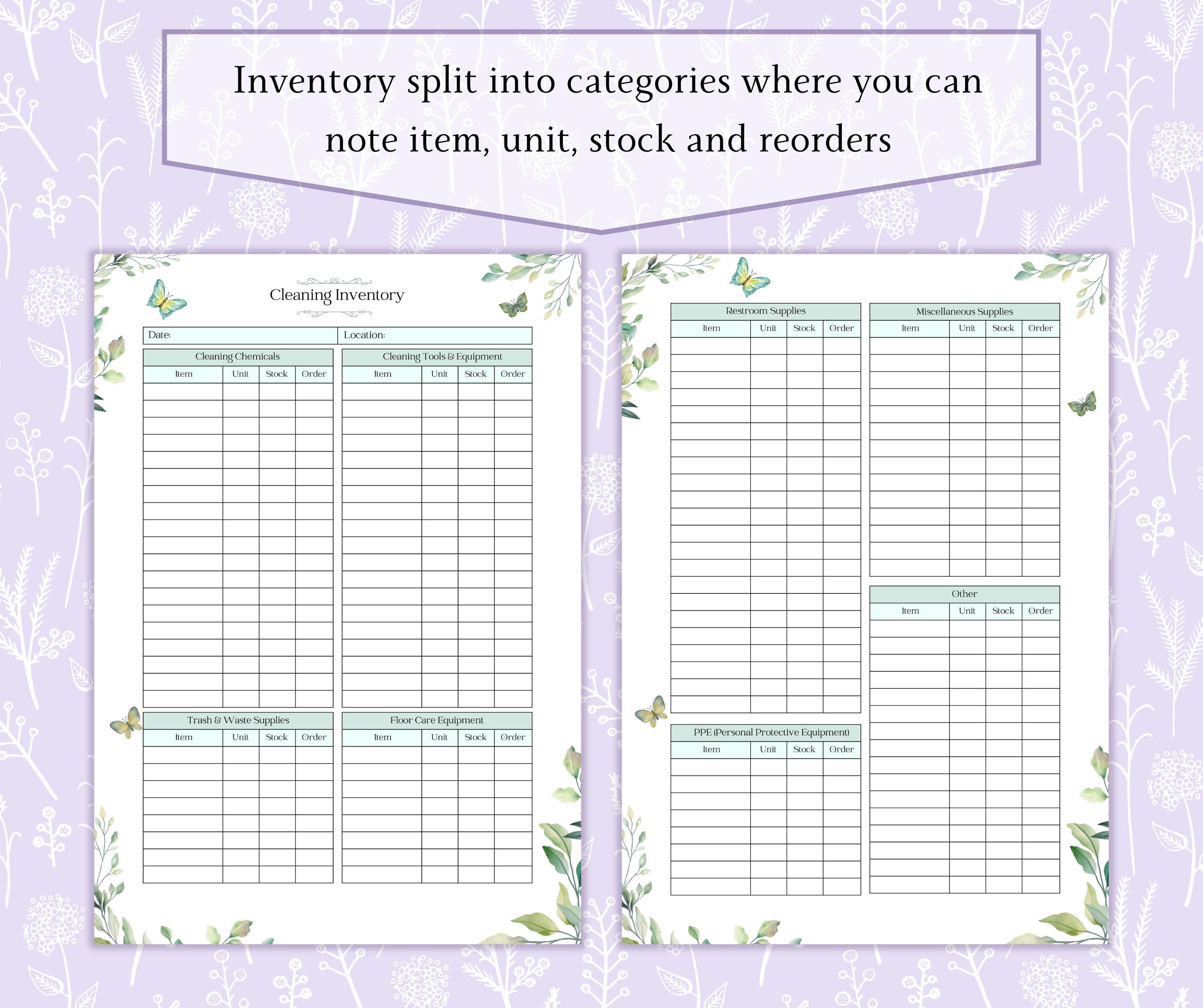 Cleaning Inventory Tracker Printable PDF | Cleaning Supply List ...